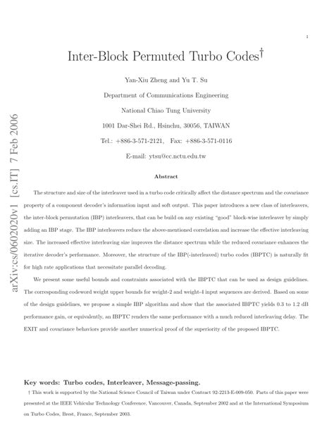 Pdf Interblock Permuted Turbo Codes