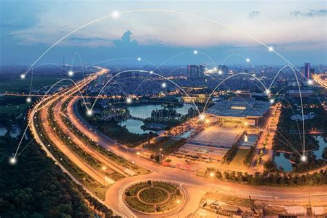 Smart City And Wireless Communication Network Concept Digital Network Connection Lines Of Hanoi