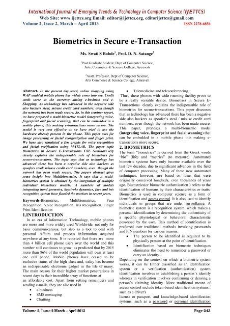 Biometrics In Secure E Transaction Ijettcs International Journal