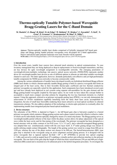 Pdf Thermo Optically Tunable Polymer Based Waveguide Bragg Grating Lasers For The C Band Domain