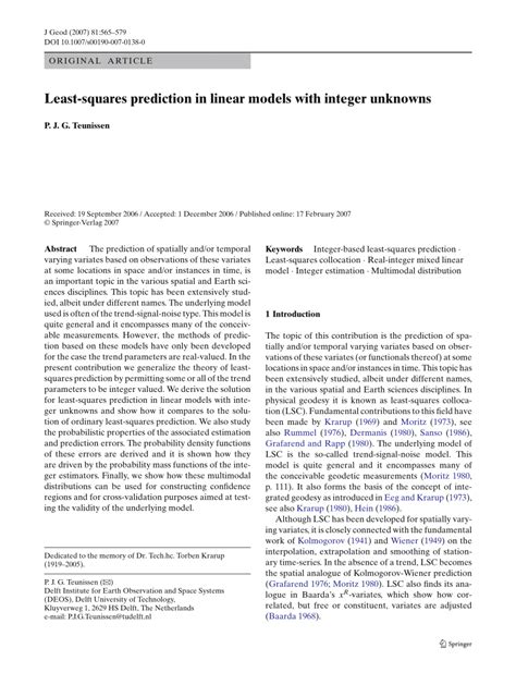 Pdf Least Squares Prediction In Linear Models With Integer Unknowns