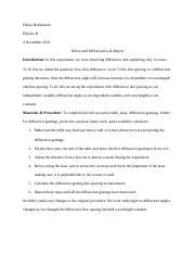 Waves Nd DIffraction Lab Report Docx Olivia Hohenstein Physics B November Waves And