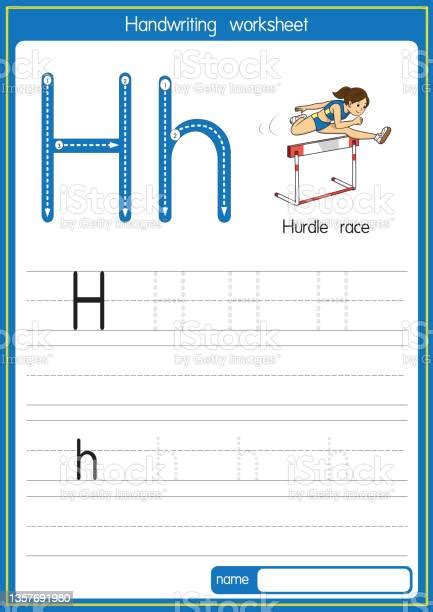 알파벳 문자 H 어퍼 케이스 또는 영어 학습 연습 Abc에 대 한 대 문자와 허들 경주의 벡터 그림 4 5세에 대한 스톡 벡터
