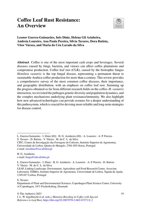 Pdf Coffee Leaf Rust Resistance An Overview