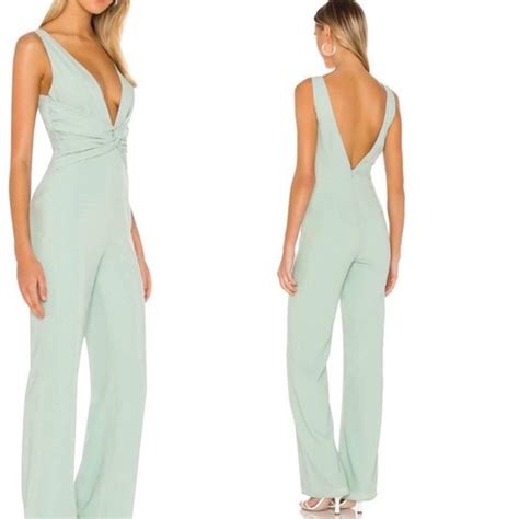 Nbd Pants And Jumpsuits Nbd Parker Jumpsuit In Misty Green Plunging