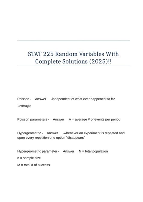 Stat 225 Random Variables With Complete Solutions 2025 Stat 225