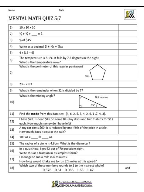 Mental Math 5th Grade 7 Pdf