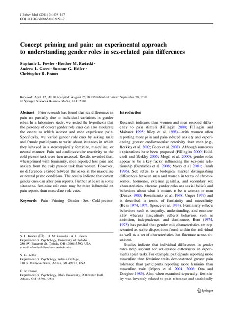 Pdf Concept Priming And Pain An Experimental Approach To