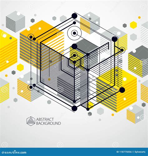 Isometric Abstract Yellow Background With Linear Dimensional Cub Stock Vector Illustration Of