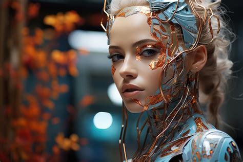 Premium Ai Image Cyborg Woman Humanmachine Fusion