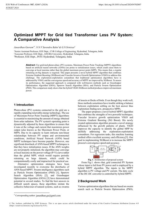Pdf Optimized Mppt For Grid Tied Transformer Less Pv System A Comparative Analysis