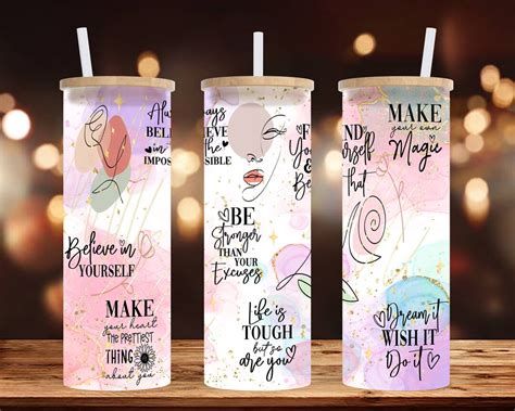 Daily Affirmation 25 Oz Glass Can Tumbler Wrap Self Love Etsy
