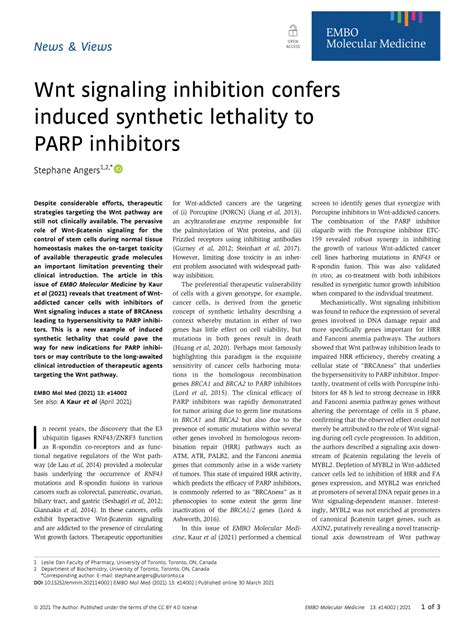 Pdf Wnt Signaling Inhibition Confers Induced Synthetic Lethality To