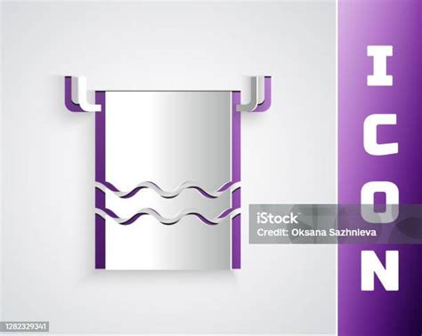 회색 배경에 격리 된 행거 아이콘에 종이 컷 타월 욕실 수건 아이콘 종이 아트 스타일 벡터 일러스트레이션 3차원 형태에 대한 스톡 벡터 아트 및 기타 이미지 Istock