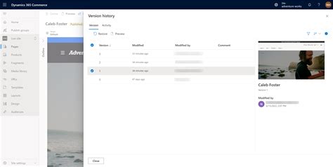 View Version History To Revert Pages And Fragments Commerce