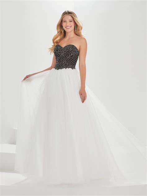 Beaded Tulle Strapless A Line Gown By Tiffany Designs 16010 Abc Fashion