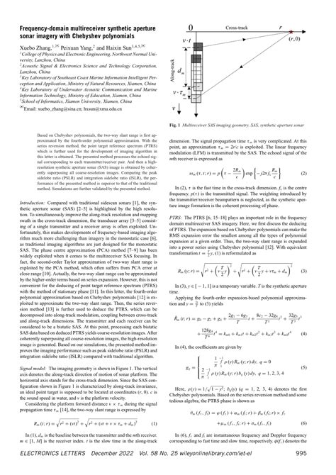 Pdf Frequency Domain Multireceiver Sas Imagery With Chebyshev Polynomials