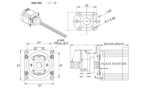 Nema23 Ball Screw Stepper Motor Drawing Ican