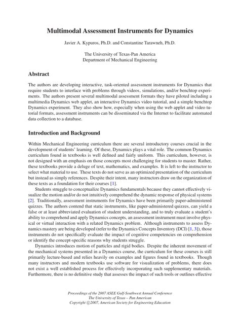 Pdf Multimodal Assessment Instruments For Dynamics
