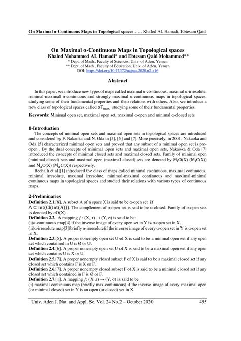 Pdf On Maximal α Continuous Maps In Topological Spaces