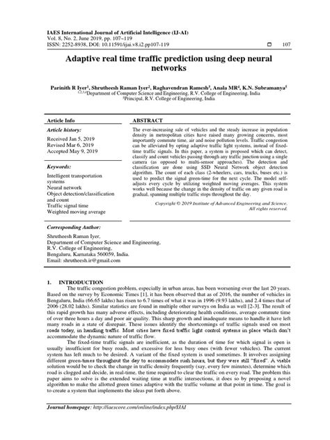Adaptive Real Time Traffic Prediction Using Deep Neural Networks Pdf