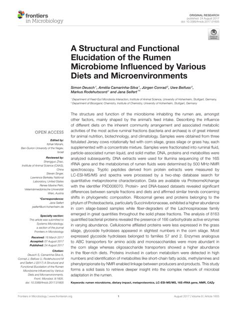 Pdf A Structural And Functional Elucidation Of The Rumen Microbiome Influenced By Various