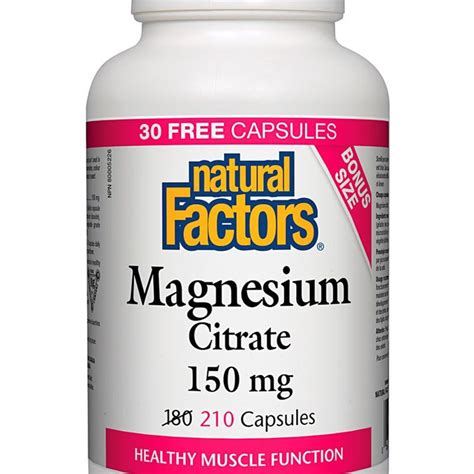 Natural Factors BONUS Magnesium Citrate 150mg 210 caps - Vitamin King ...