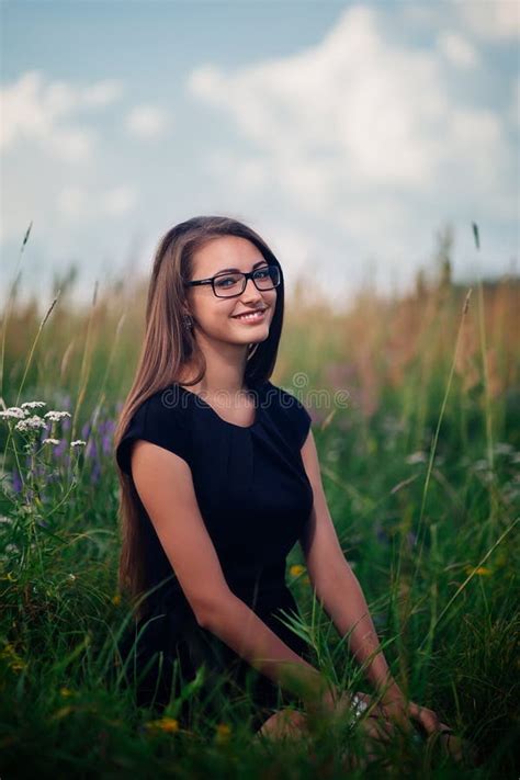 Brunette In Glasses Stock Image Image Of Clouds Attractive