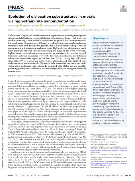 Pdf Evolution Of Dislocation Substructures In Metals Via High Strain Rate Nanoindentation