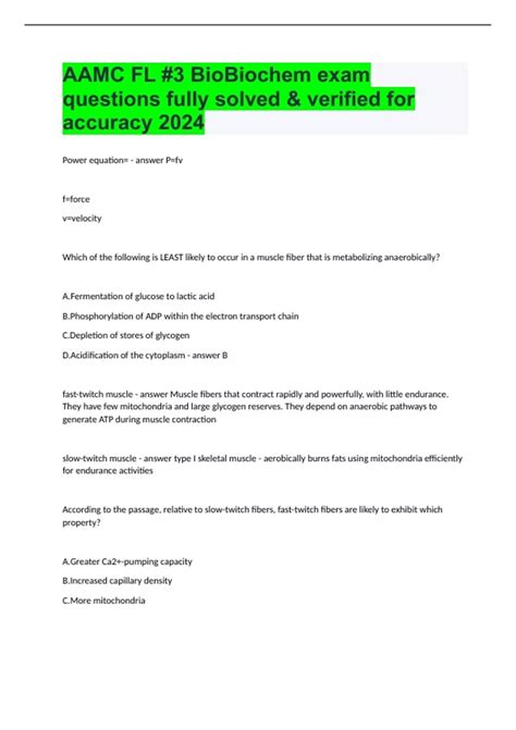 Aamc Fl 3 Biobiochem Exam Questions Fully Solved And Verified For