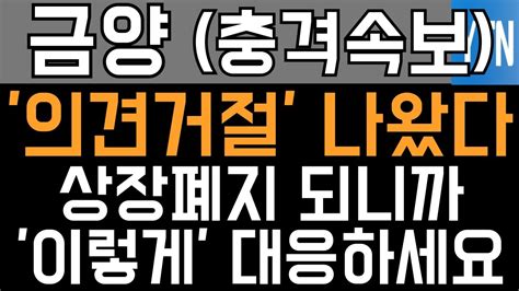 금양 주가전망 긴급 의견 거절 나왔다 상장폐지 되니까 이젠 이렇게 대응하세요 Youtube