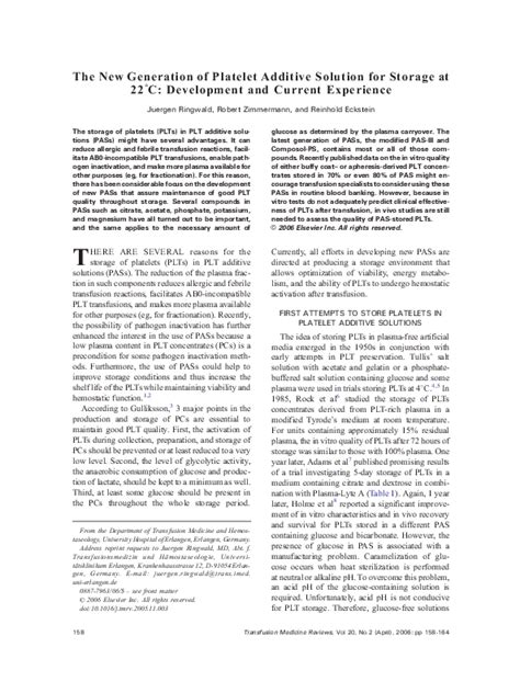 Pdf The New Generation Of Platelet Additive Solution For Storage At 22°c Development And