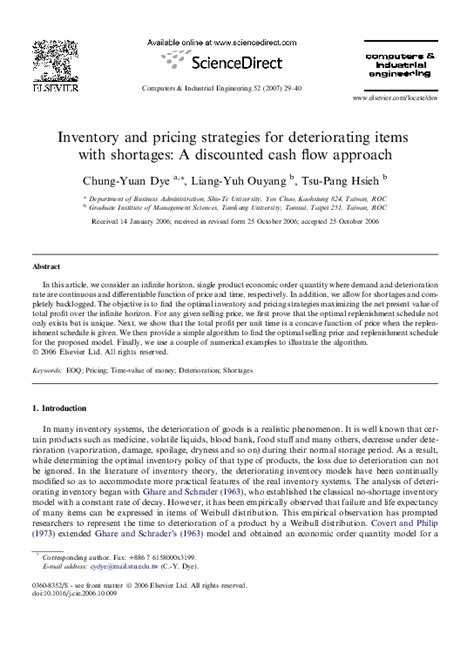 Pdf Optimal Inventory And Pricing For Deteriorating Items