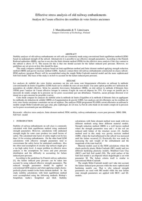 Pdf Effective Stress Analysis Of Old Railway Embankments