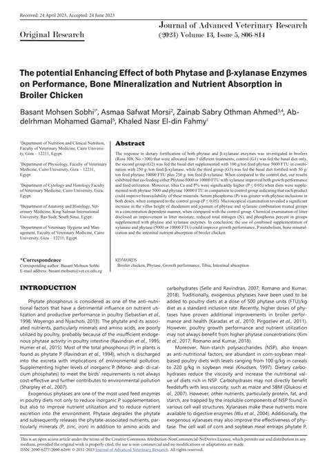 Pdf The Potential Enhancing Effect Of Both Phytase And β Xylanase Enzymes On Performance Bone