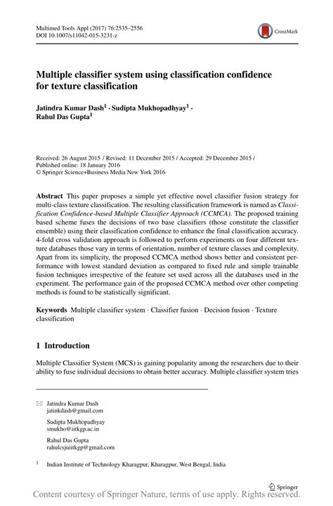Multiple Classifier System Using Classification Confidence For Texture