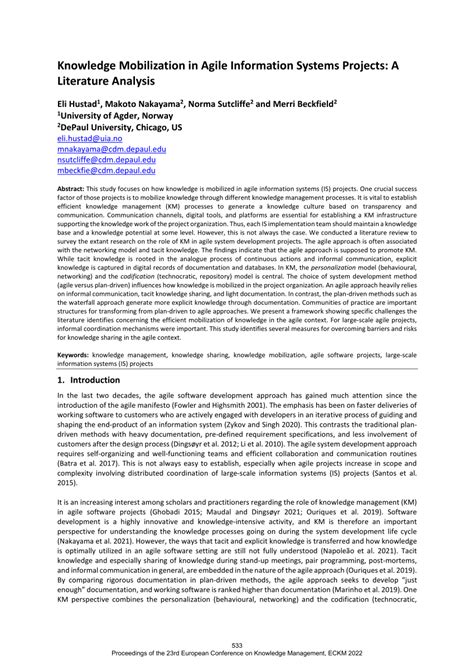 Pdf Knowledge Mobilization In Agile Information Systems Projects A Literature Analysis
