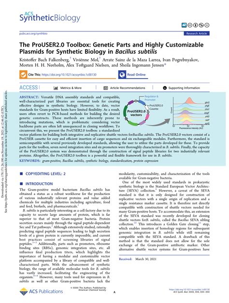 Pdf The Prouser20 Toolbox Genetic Parts And Highly Customizable