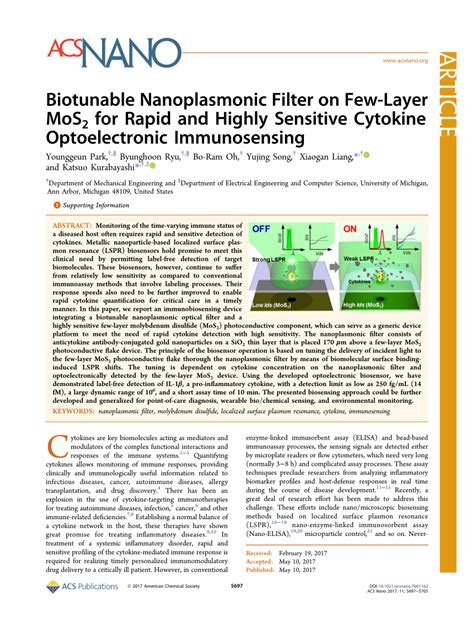 Pdf Bio Tunable Nanoplasmonic Filter On Few Layer Mos 2 For Rapid And Highly Sensitive