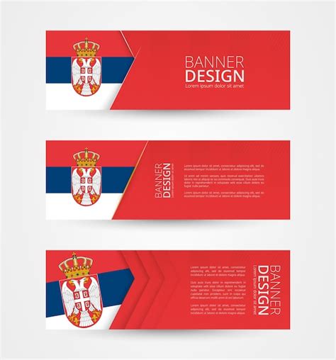 Conjunto De Três Banners Horizontais Com Bandeira Da Sérvia Modelo De
