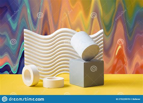 Still Life Abstract Three Dimensional Compositions Of Geometric Shapes On A Rainbow Abstract