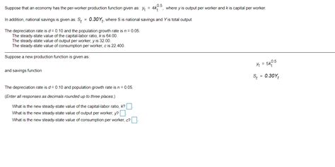 Solved Suppose That An Economy Has The Per Worker Production