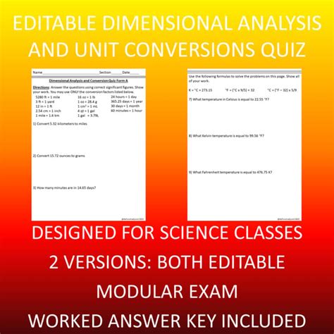 Editable Dimensional Analysis And Unit Conversions Exam For Science Courses