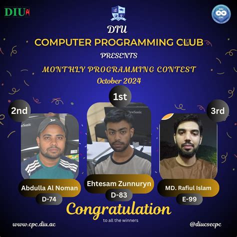 Diu Cpc Computer And Programming Club On Linkedin Diu Monthly Programming Contest October