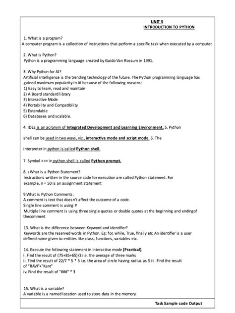 Part B Unit 5 Introduction To Python Notes1 Pdf