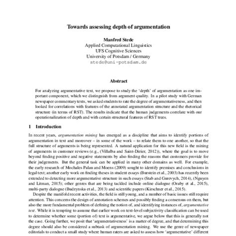 Towards Assessing Depth Of Argumentation Acl Anthology
