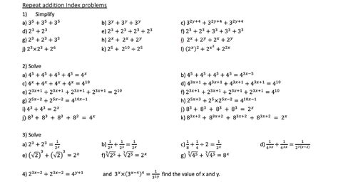 Repeated Addition Indices Problems