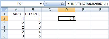 EXCEL Two Variable Regression Using Function LINEST