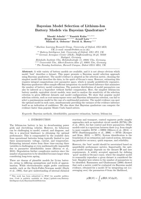 Pdf Bayesian Model Selection Of Lithium Ion Battery Models Via