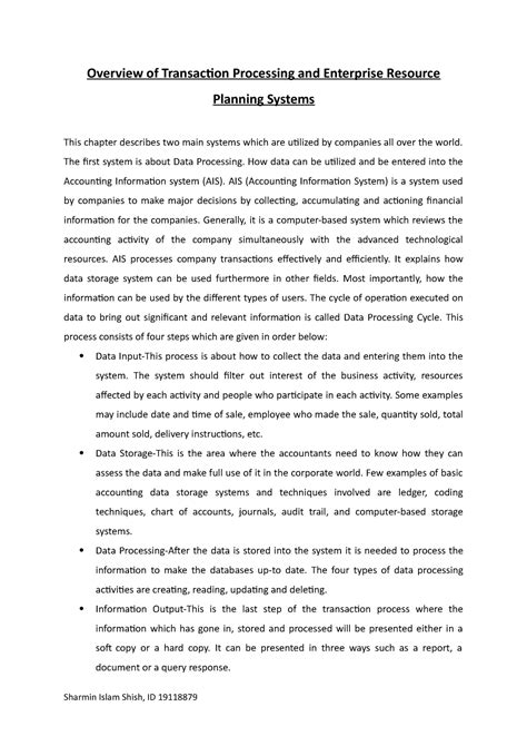 Overview Of Transaction Processing And Enterprise Resource Planning